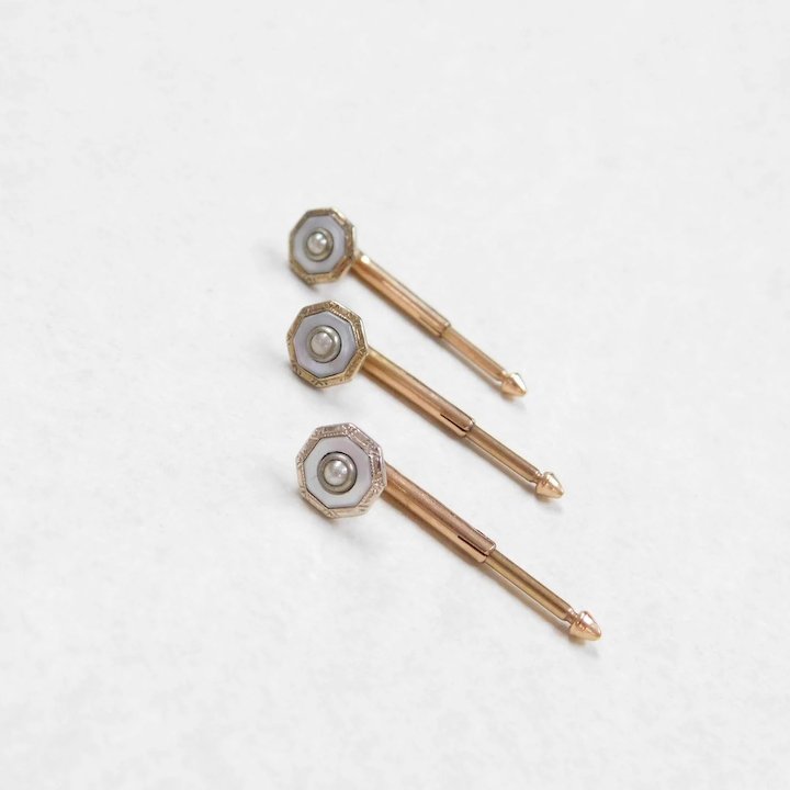 Buy Art Deco Button Stays Two-Tone Mother of Pearl Set of 3 Online ...
