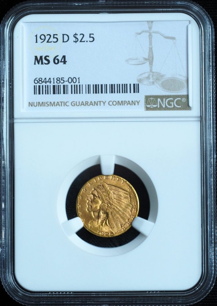 Buy 1925-D $2.5 Gold Quarter Eagle Indian Head MS64 NGC Online | Arnold Jewelers
