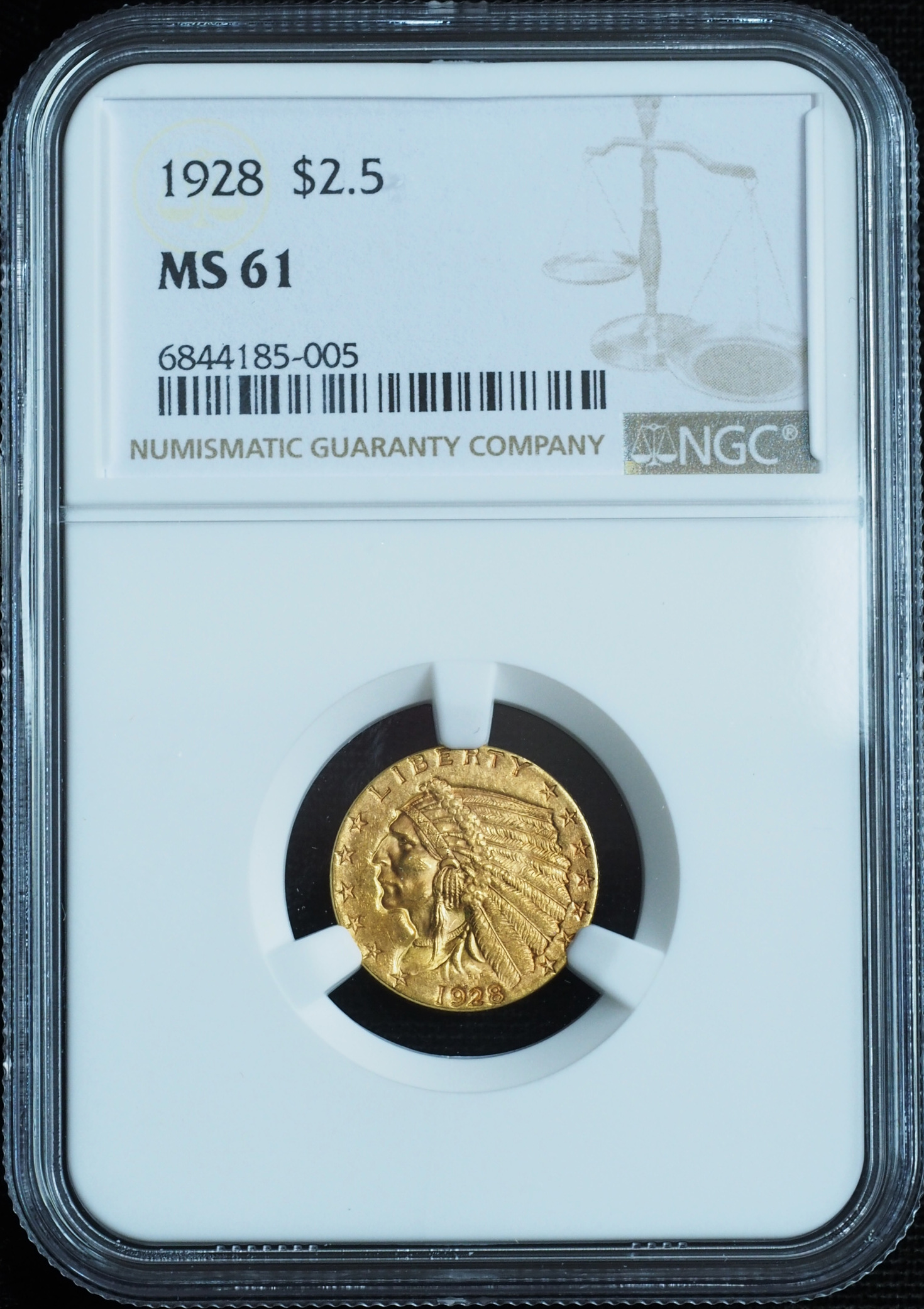 Buy 1928 $2.5 Gold Quarter Eagle Indian Head MS61 NGC Online | Arnold Jewelers