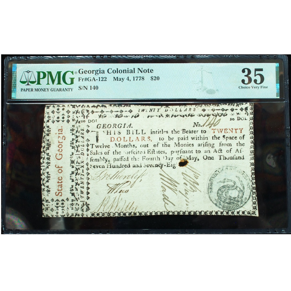 Buy May 4th 1778 $20 Georgia Colonial Currency PMG 35 Online | Arnold ...