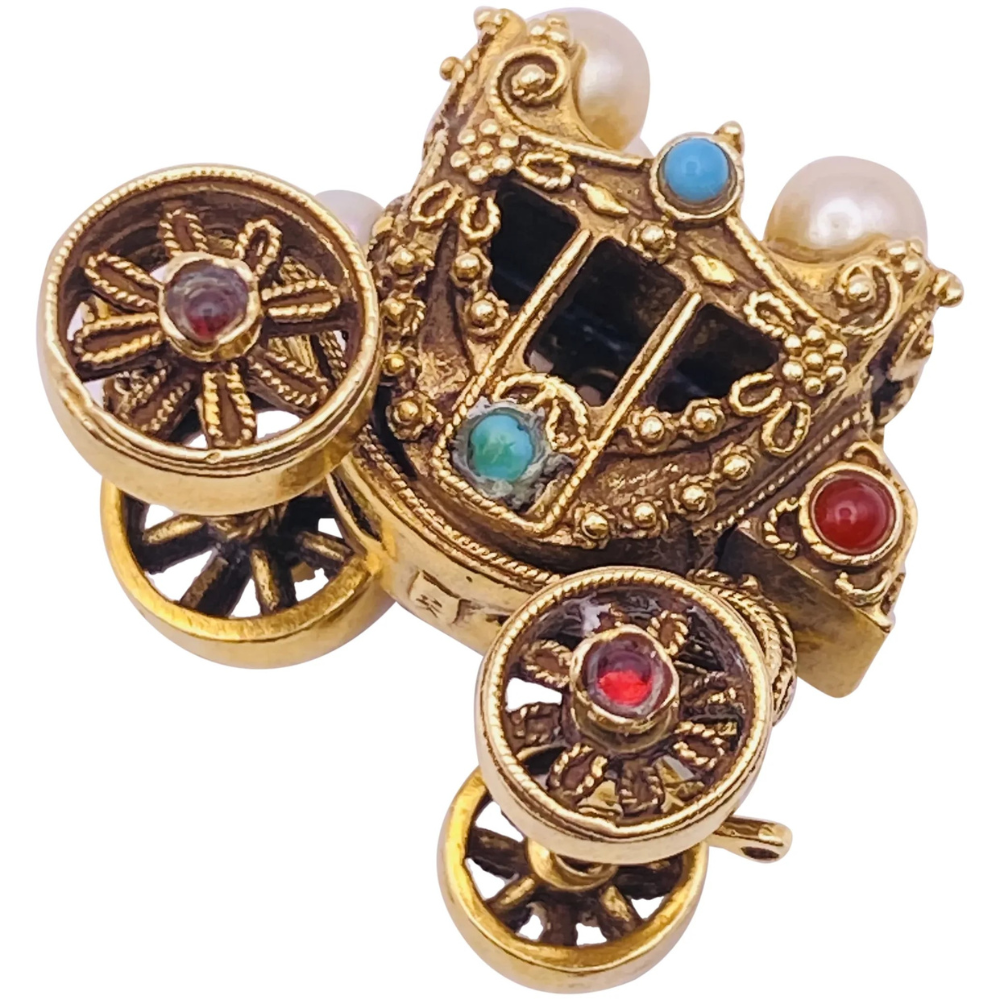 Buy BIG Moving Ornate Jeweled Coronation Coach 14K Gold Charm Online ...