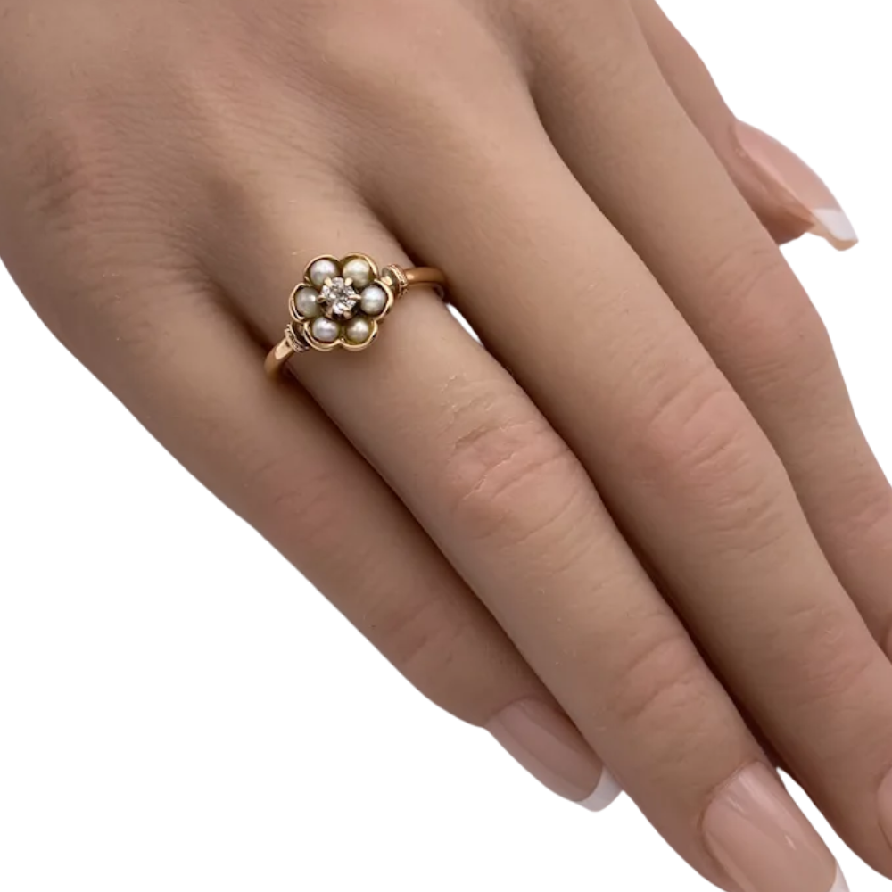 Buy Victorian Diamond & Seed Pearl Flower Ring 10K Online | Arnold Jewelers